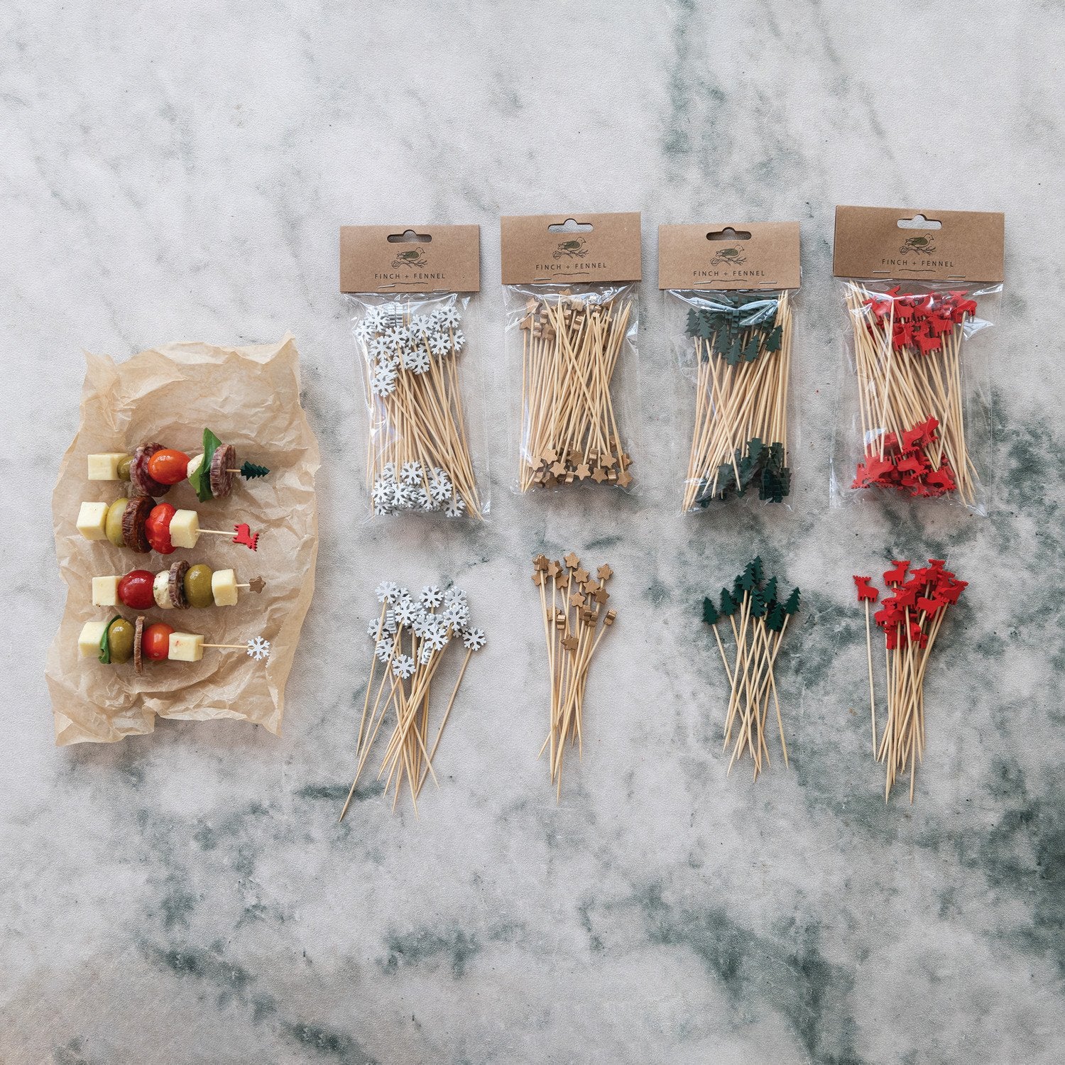 Bamboo Single Use Skewers with Snowflake Shaped Handles, Set of 50 ...